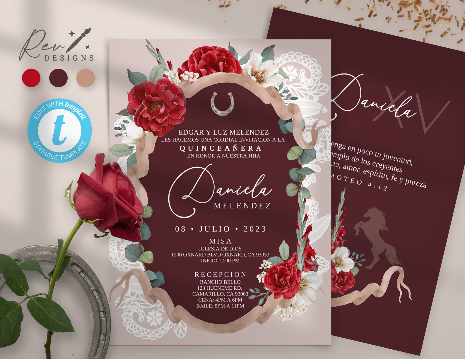 Editable Quinceanera Red Charra Invitation, Charro Invitation, Mexican ...
