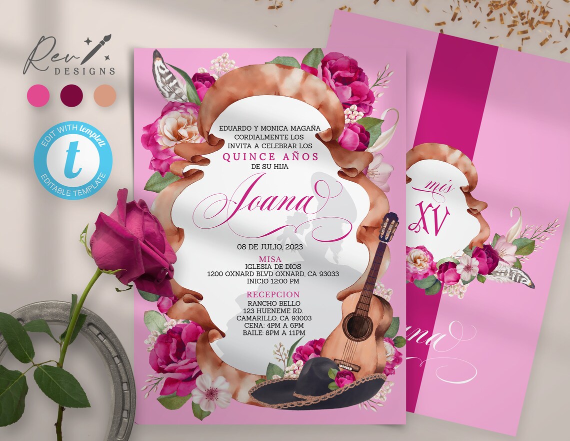 Editable Quinceanera Pink Charra Invitation. Charro Invitation, Mexican ...