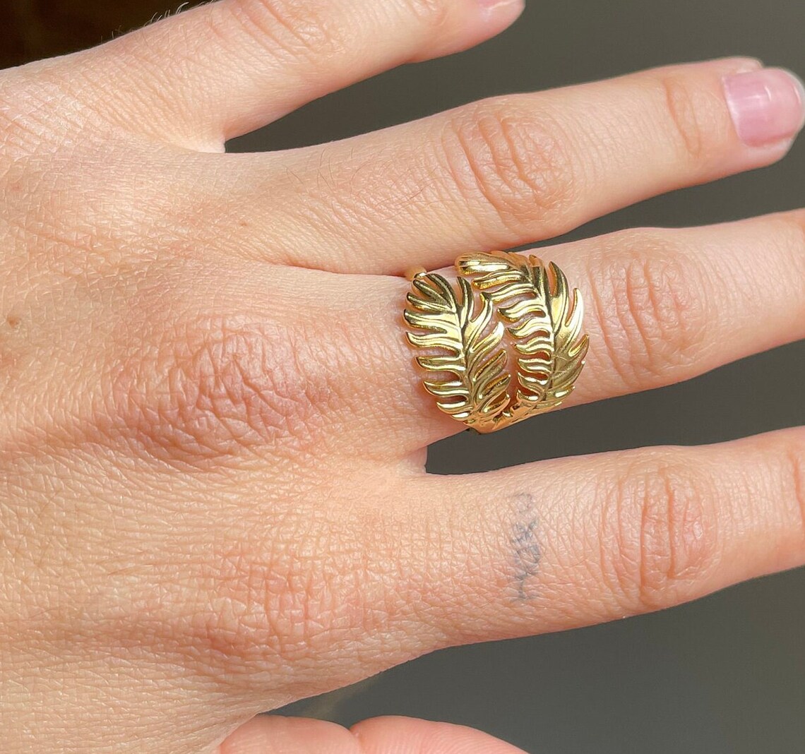 Palm Tree Leaf Ring, Palm Tree Ring, Beach Ring, Summer Ring, 18k Gold ...