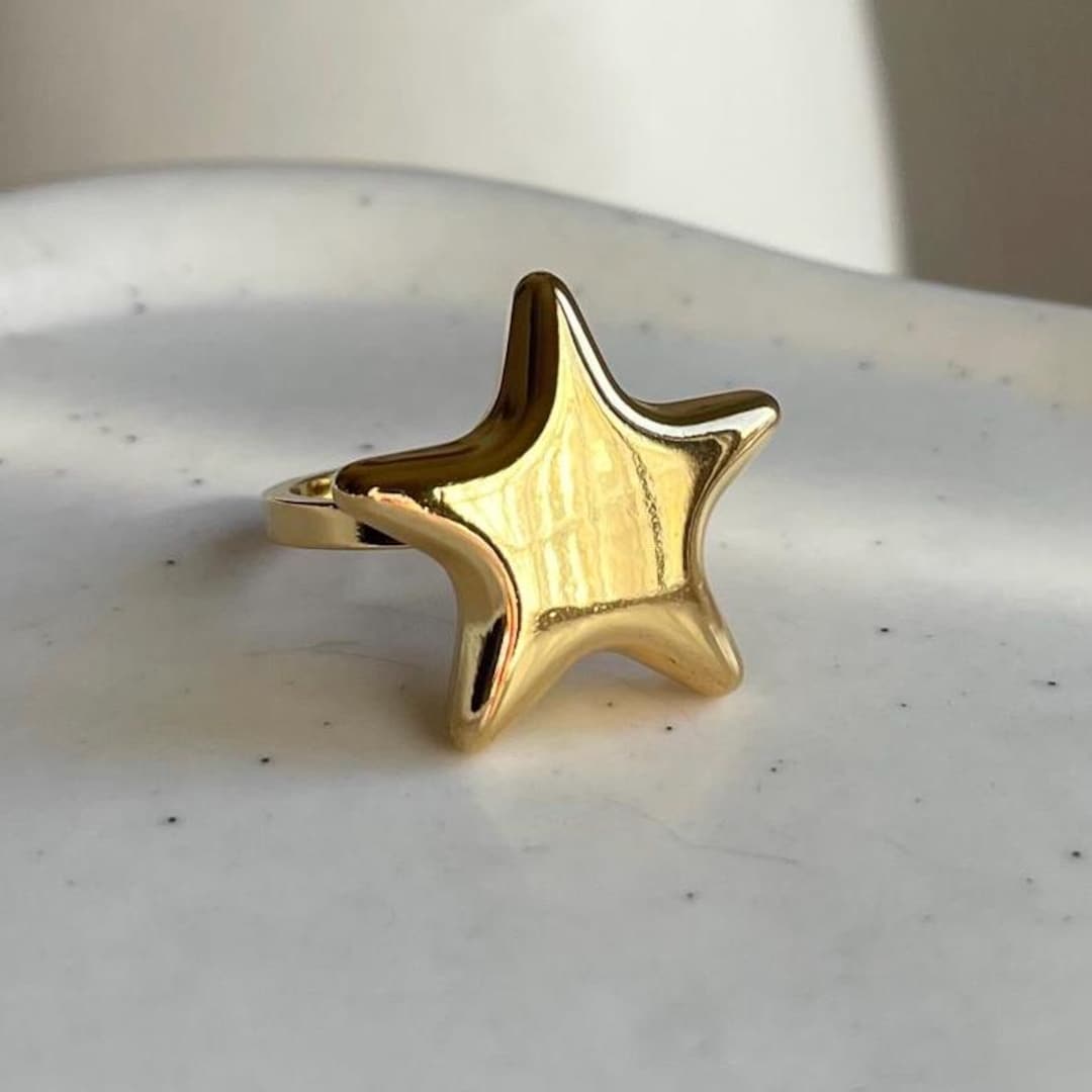 Chunky Gold Star Ring, Star Ring, Big Star Adjustable Ring, 18k Gold ...