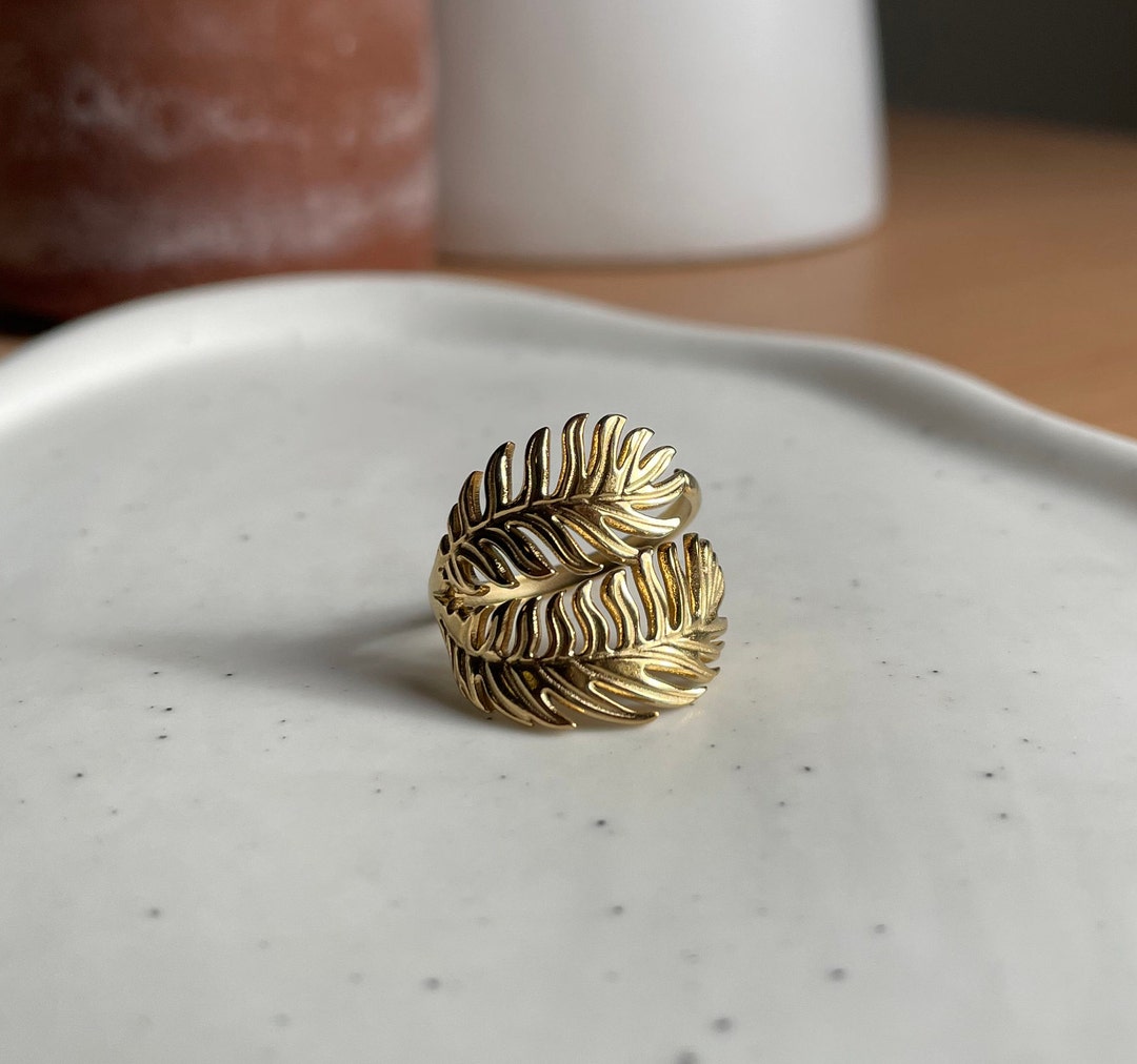 Palm Tree Leaf Ring, Palm Tree Ring, Beach Ring, Summer Ring, 18k Gold ...