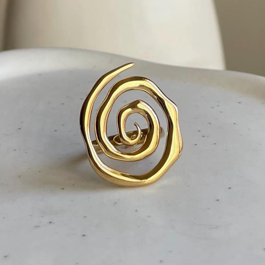 Unique Spiral Gold Ring, Swirl Ring, Abstract Spiral Ring, Simple Gold ...