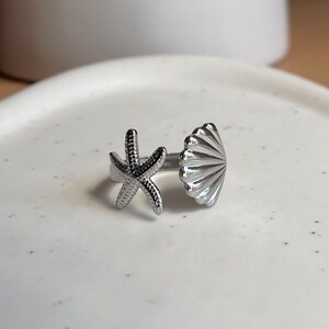 Starfish and Shell 18k Gold Plated Ring, Beach Ring, Surfer Ring ...