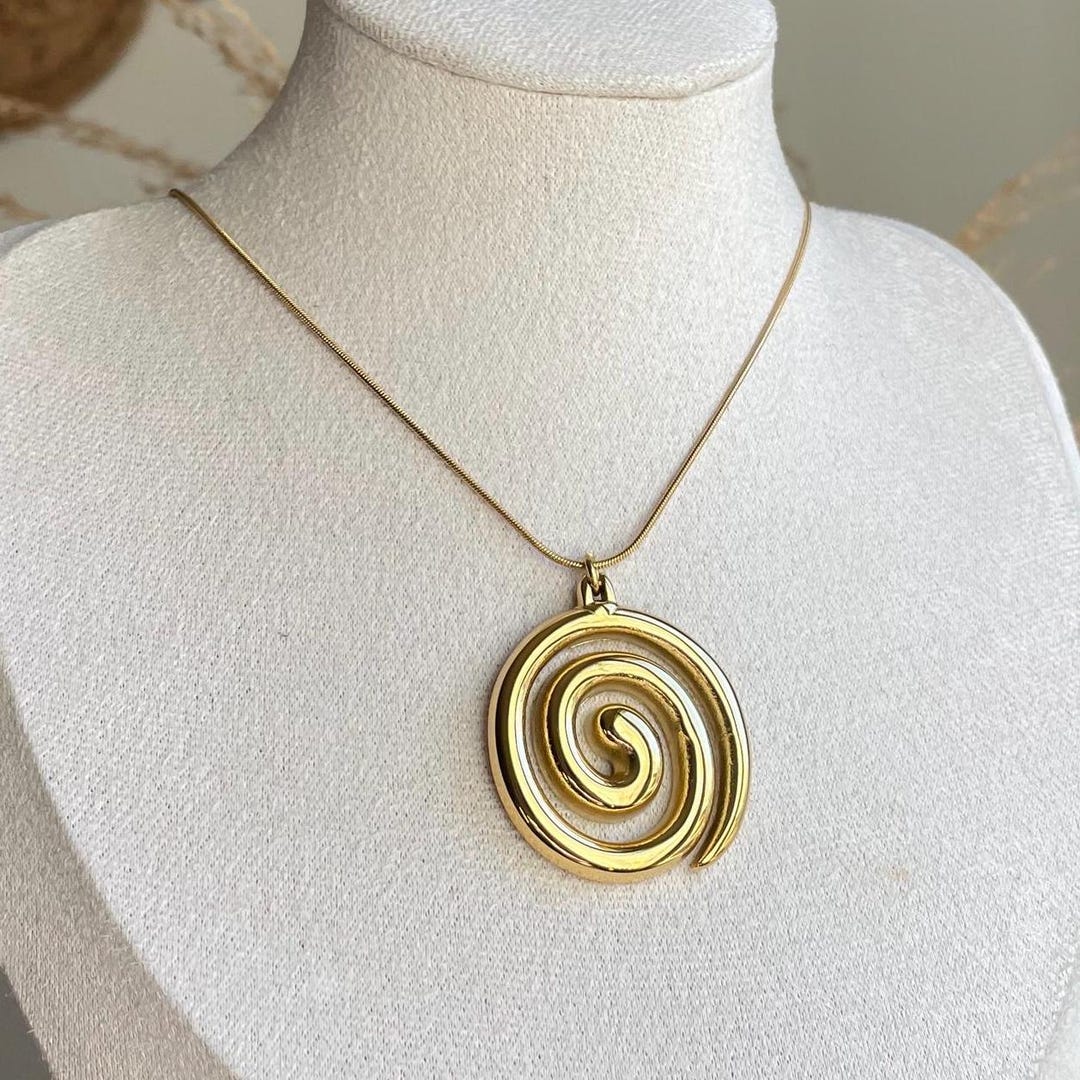 Spiral Charm Necklace, Swirl Boho Necklace, 18k Gold Plated Necklace ...