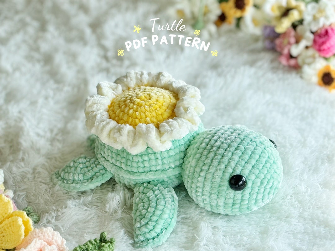 Green Daisy Flower Turtle Crochet Pattern, Amigurumi Crochet Pattern ...