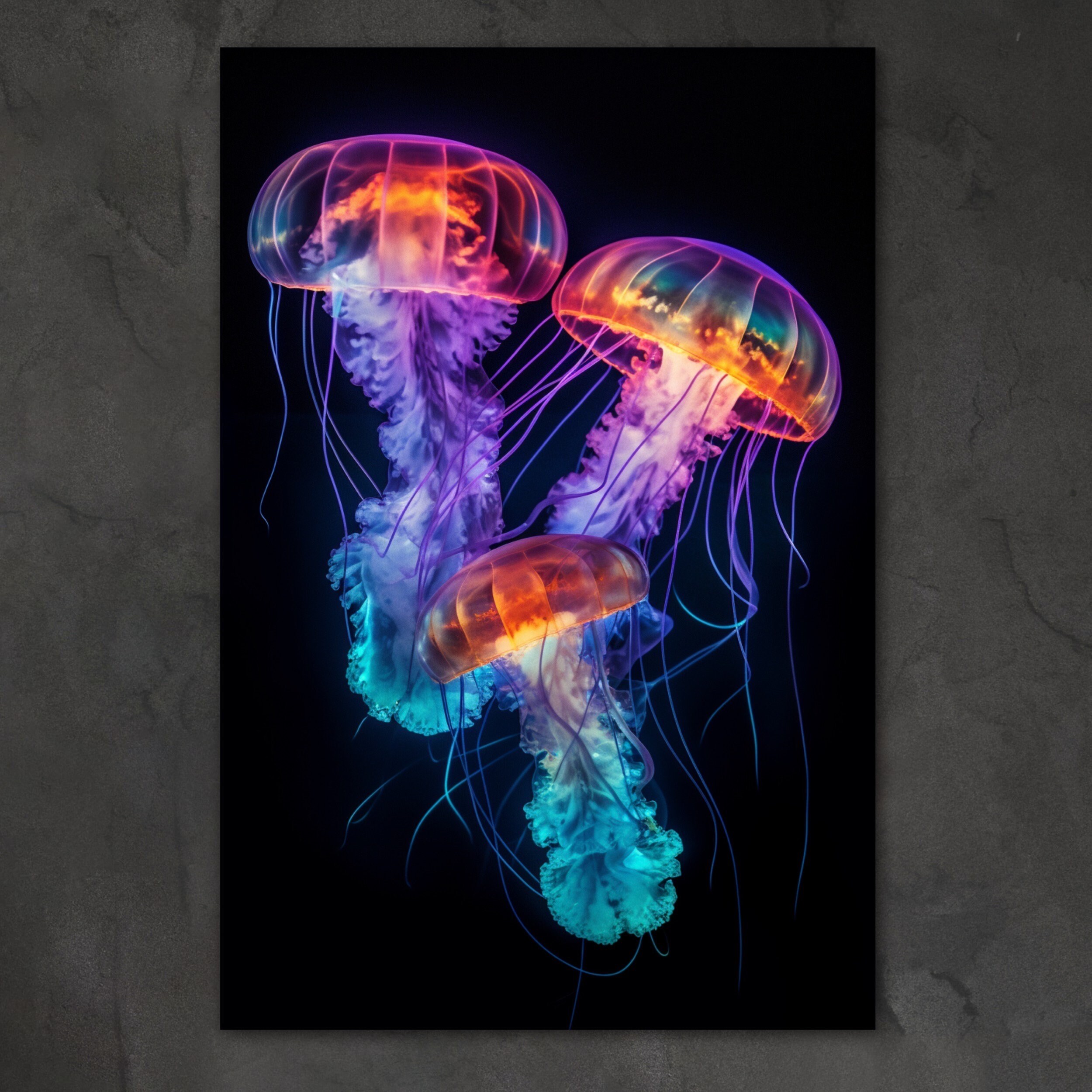 Glowing Jellyfish Poster Glowing Jellyfish Print Neon Jellyfish Art ...
