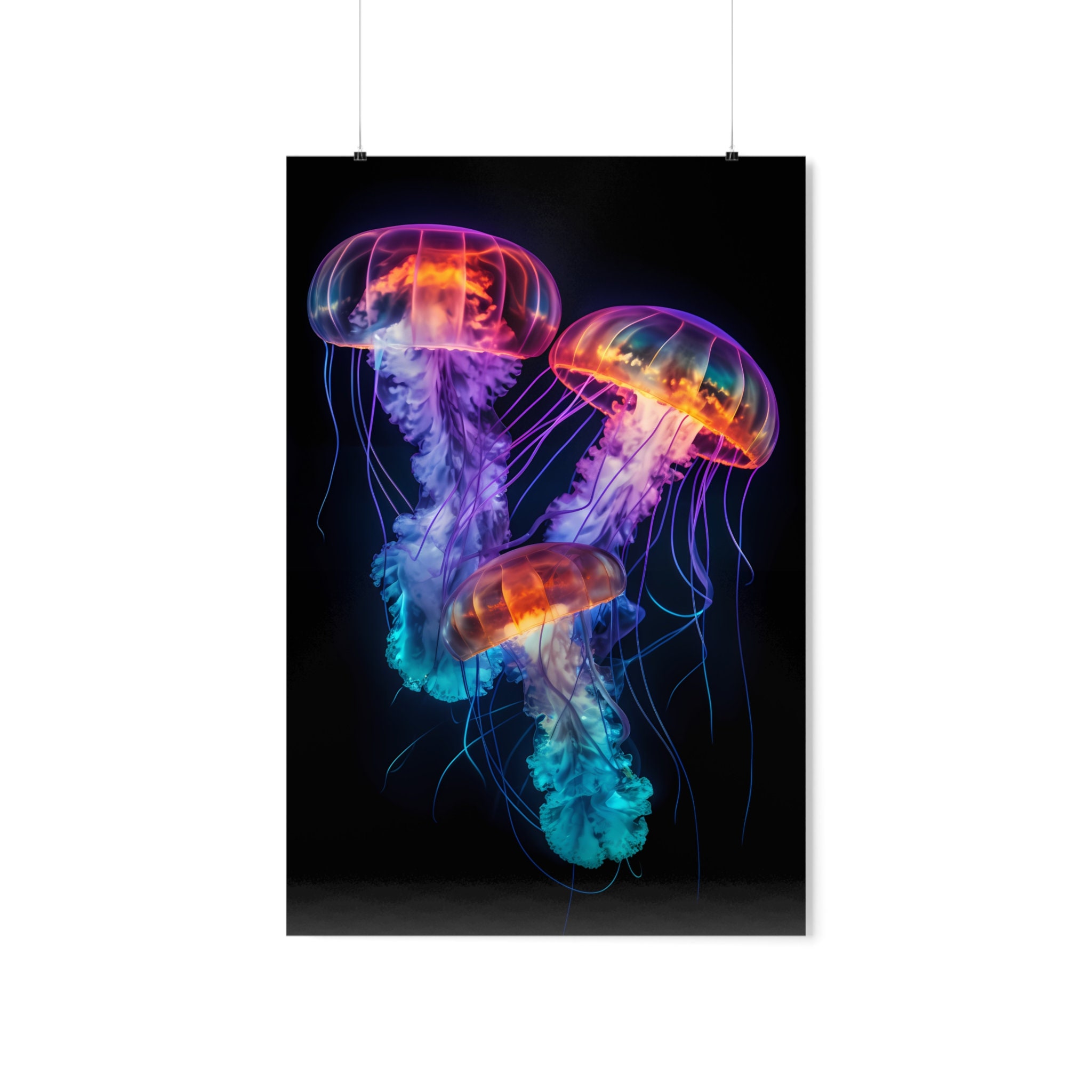 Glowing Jellyfish Poster Glowing Jellyfish Print Neon Jellyfish Art ...
