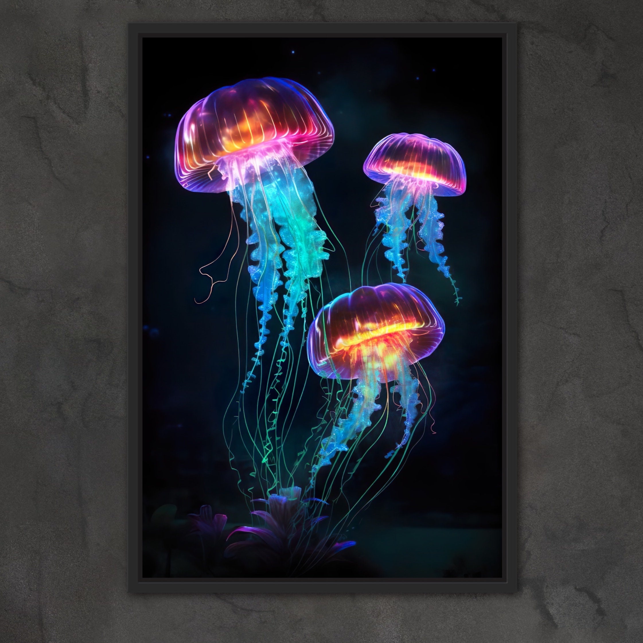 Glowing Jellyfish Poster - Glowing Jellyfish Print - Neon Jellyfish Art ...