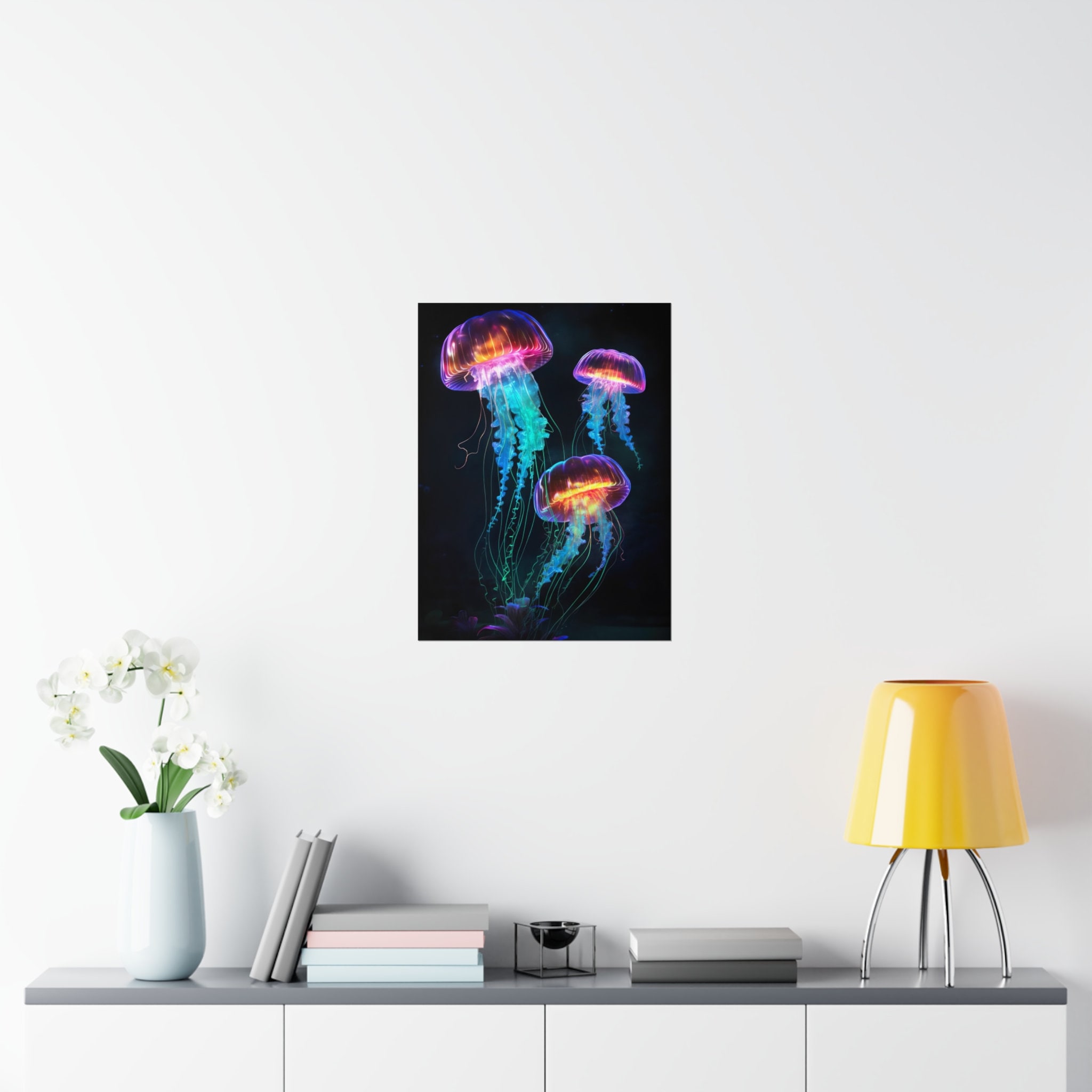 Glowing Jellyfish Poster Glowing Jellyfish Print Neon Jellyfish Art ...