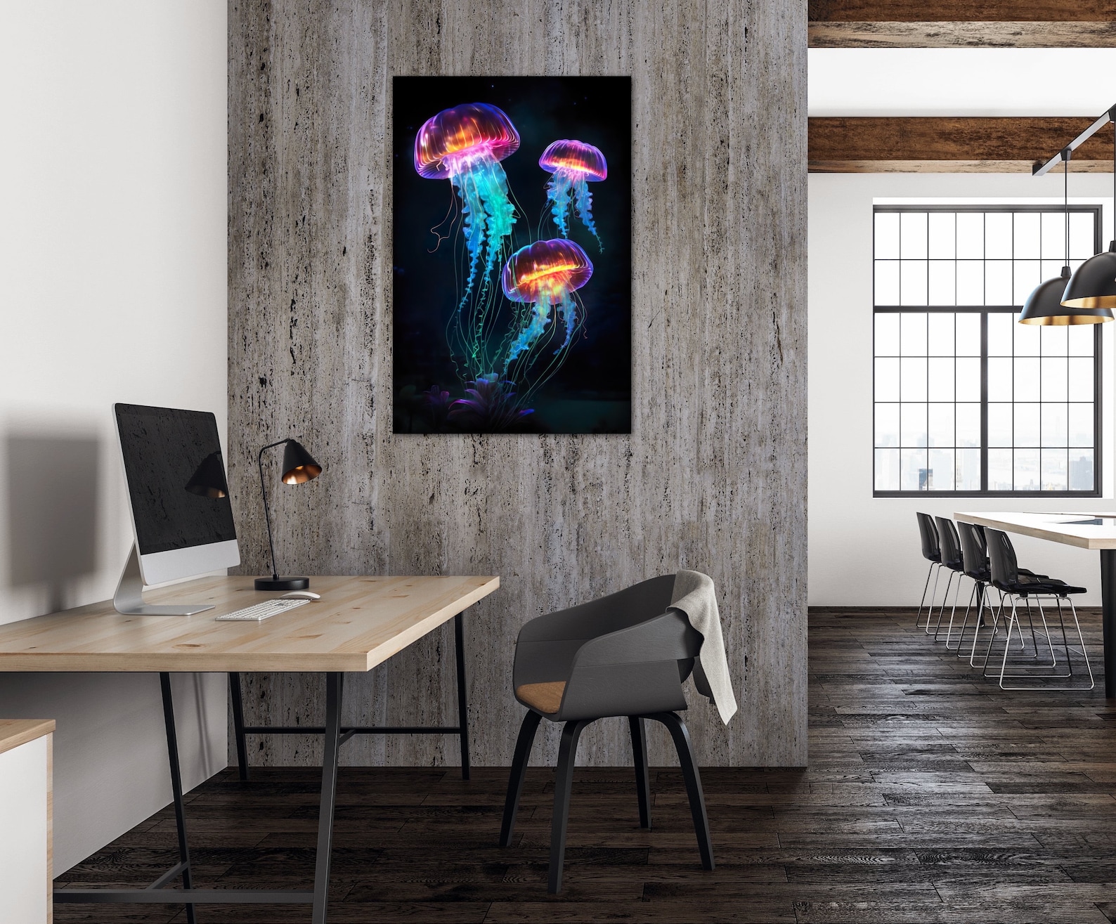 Glowing Jellyfish Poster Glowing Jellyfish Print Neon Jellyfish Art ...
