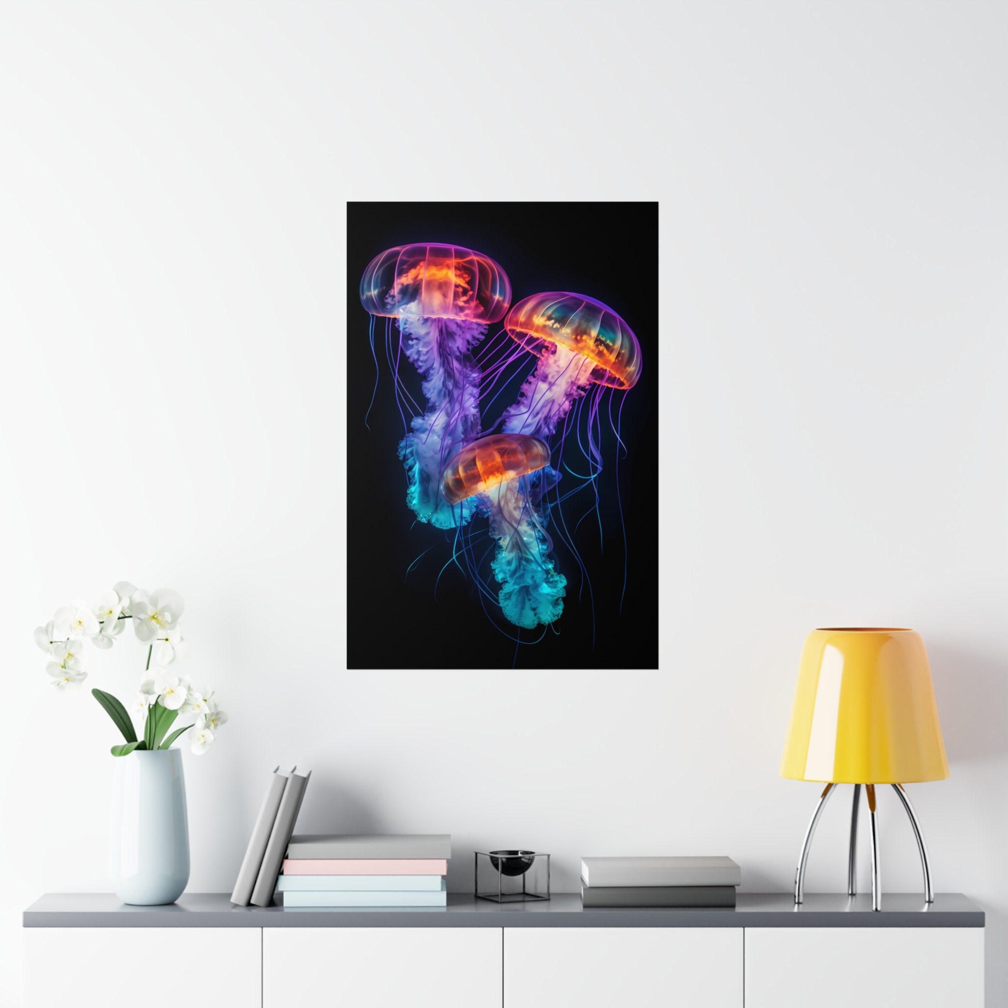 Glowing Jellyfish Poster Glowing Jellyfish Print Neon Jellyfish Art ...