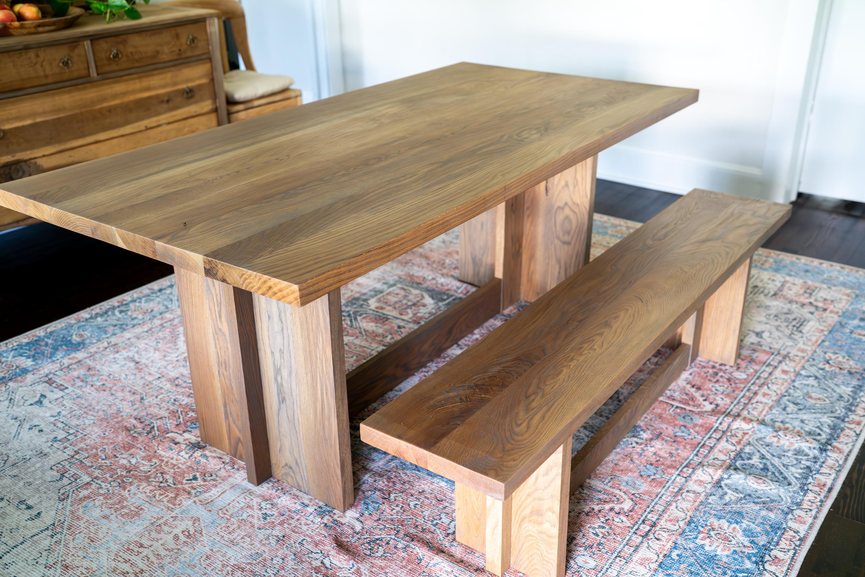 White Oak Dining Table and Bench Solid Wood Handmade - Etsy