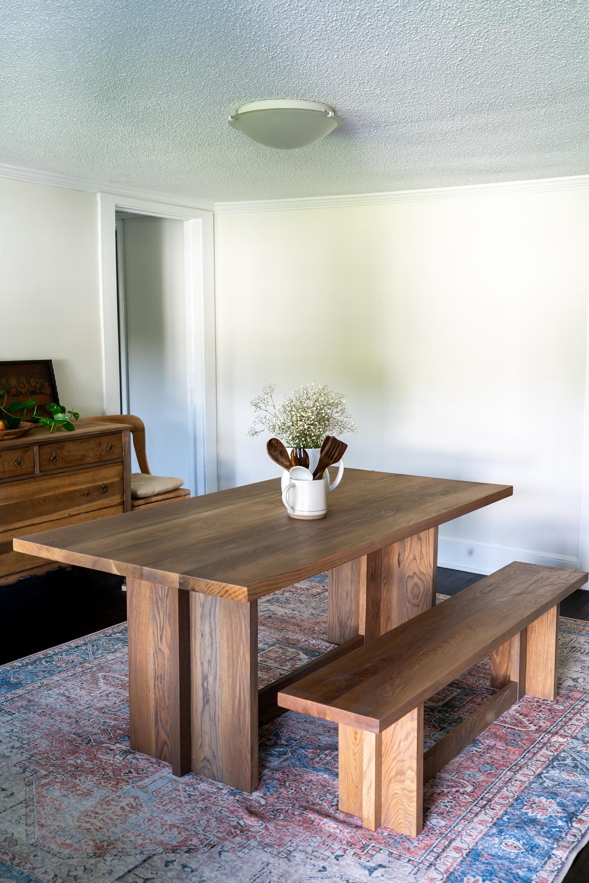 White Oak Dining Table and Bench Solid Wood Handmade - Etsy