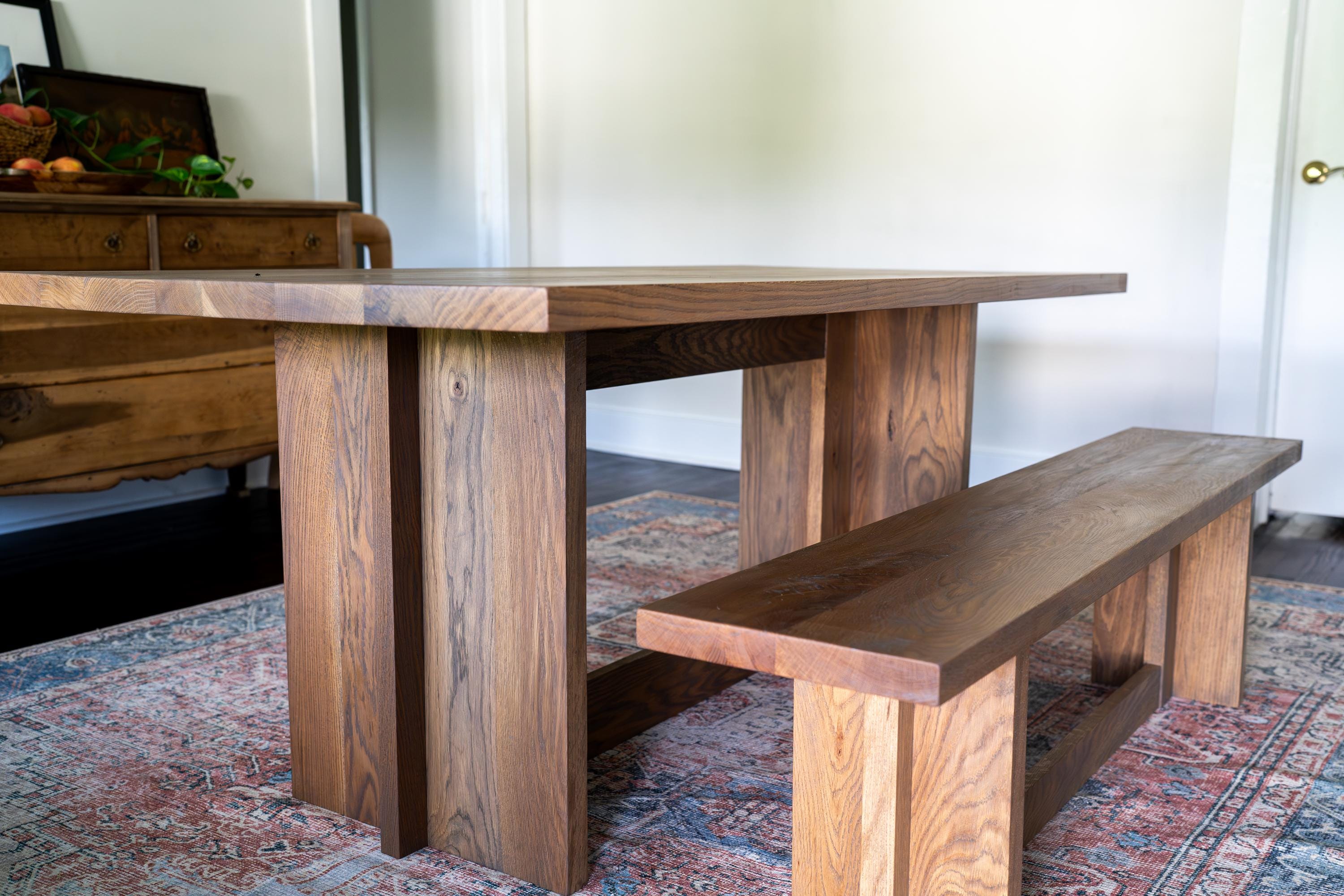 White Oak Dining Table and Bench Solid Wood Handmade - Etsy