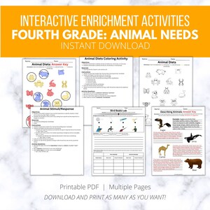 Fourth Grade Animal Needs Worksheets, Life Science, Interactive ...