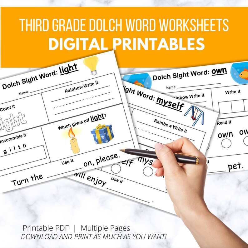 41 Third (3rd) Grade Dolch Sight Word Worksheets, Instant Download ...