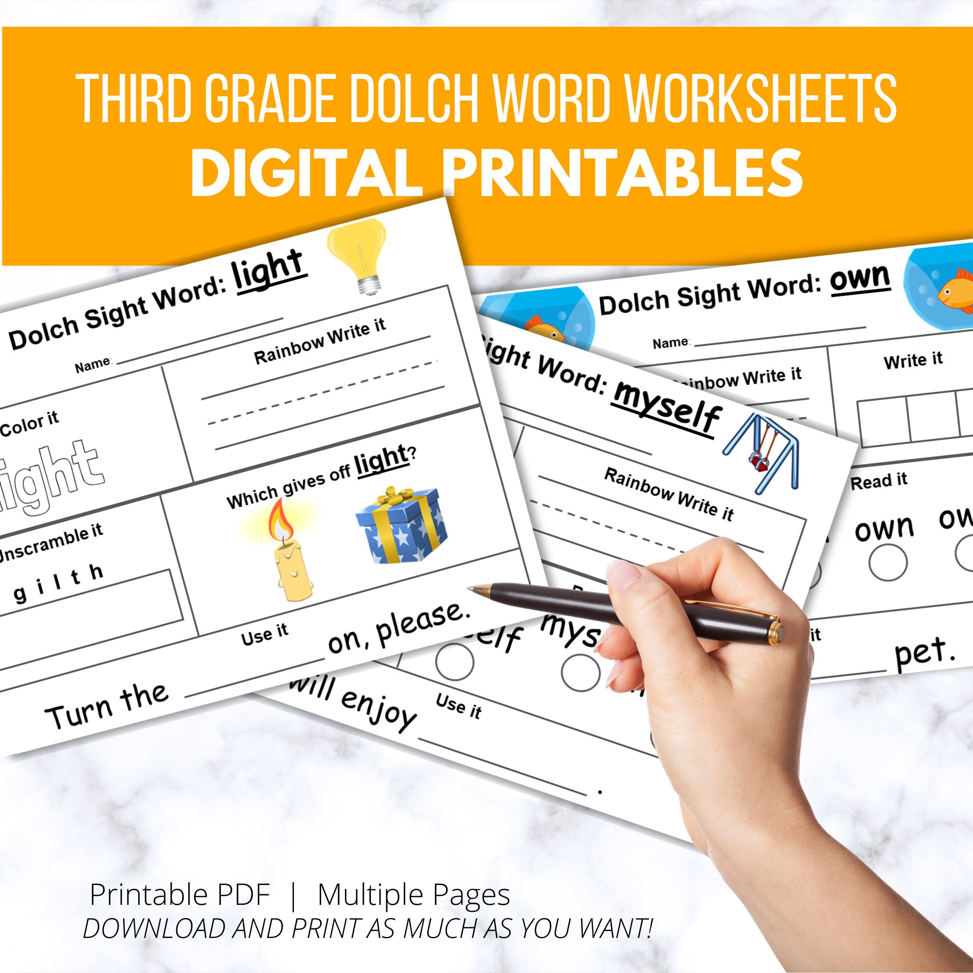 41 Third (3rd) Grade Dolch Sight Word Worksheets, Instant Download ...