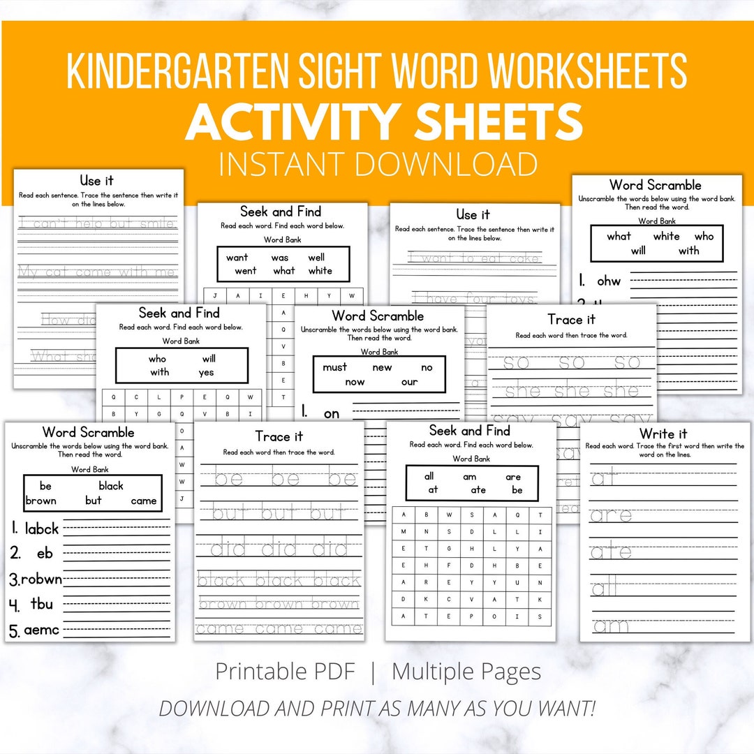 50+ Activity Sight Word Sheets, Primer, Kindergarten, Word Searches ...