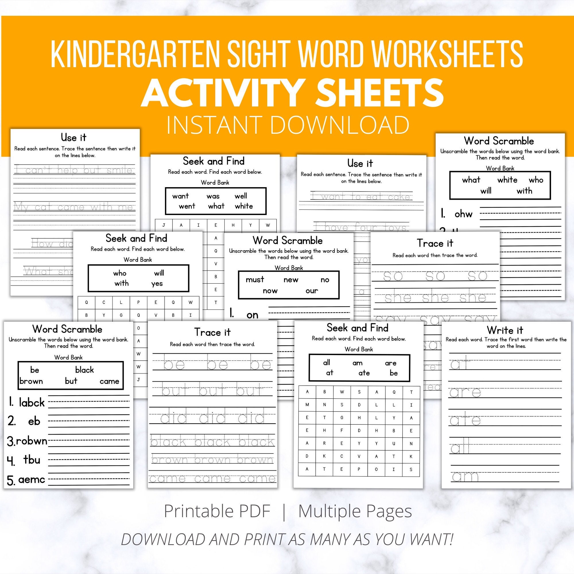 50+ Activity Sight Word Sheets, Primer, Kindergarten, Word Searches ...