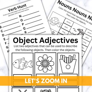 60 Nouns, Verbs, Adjectives Worksheets, Parts of Speech Classroom ...