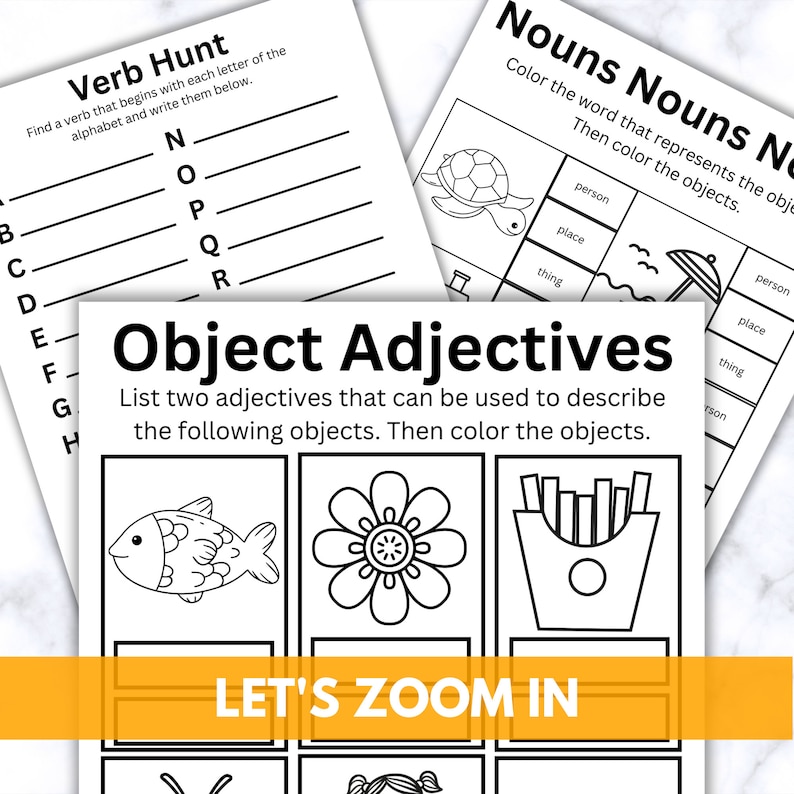 60 Nouns, Verbs, Adjectives Worksheets, Parts of Speech Classroom ...