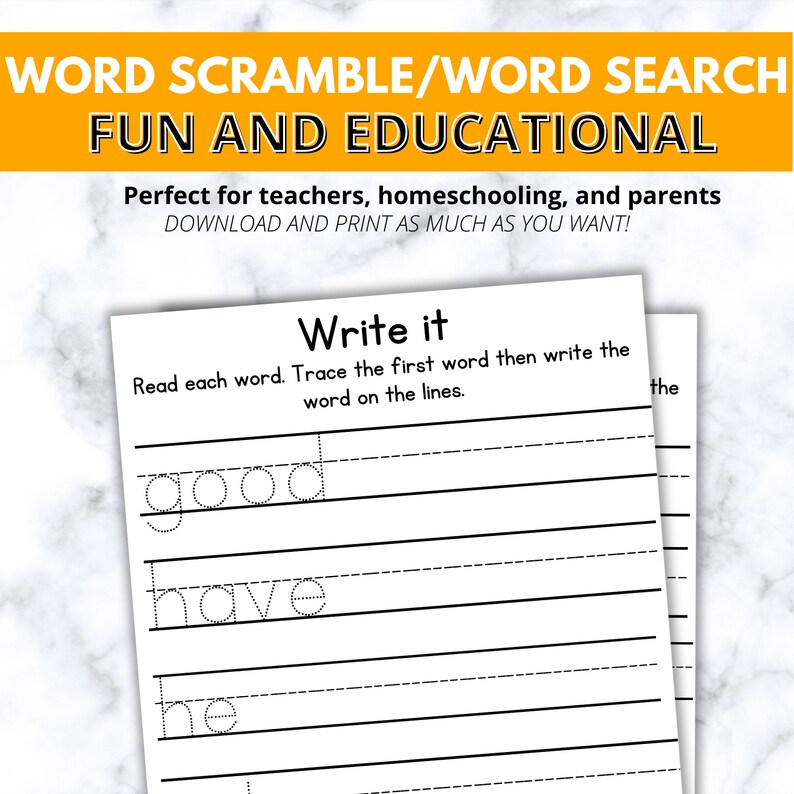 50 Activity Sight Word Sheets, Primer, Kindergarten, Word Searches ...