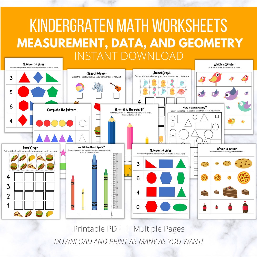 20+ Kindergarten Math Common Core Worksheets, Measurement, Data, and ...