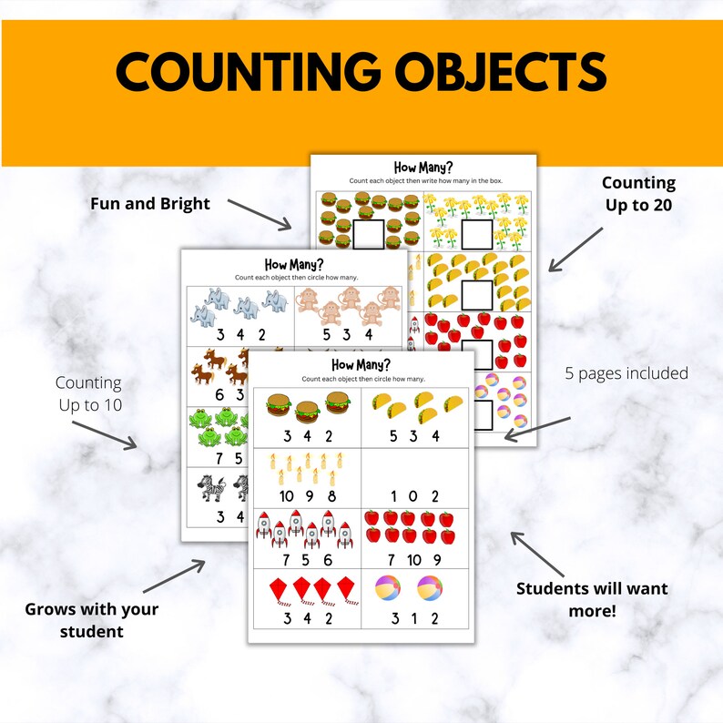 Counting to 20 Kindergarten Standard Preschool Worksheets - Etsy