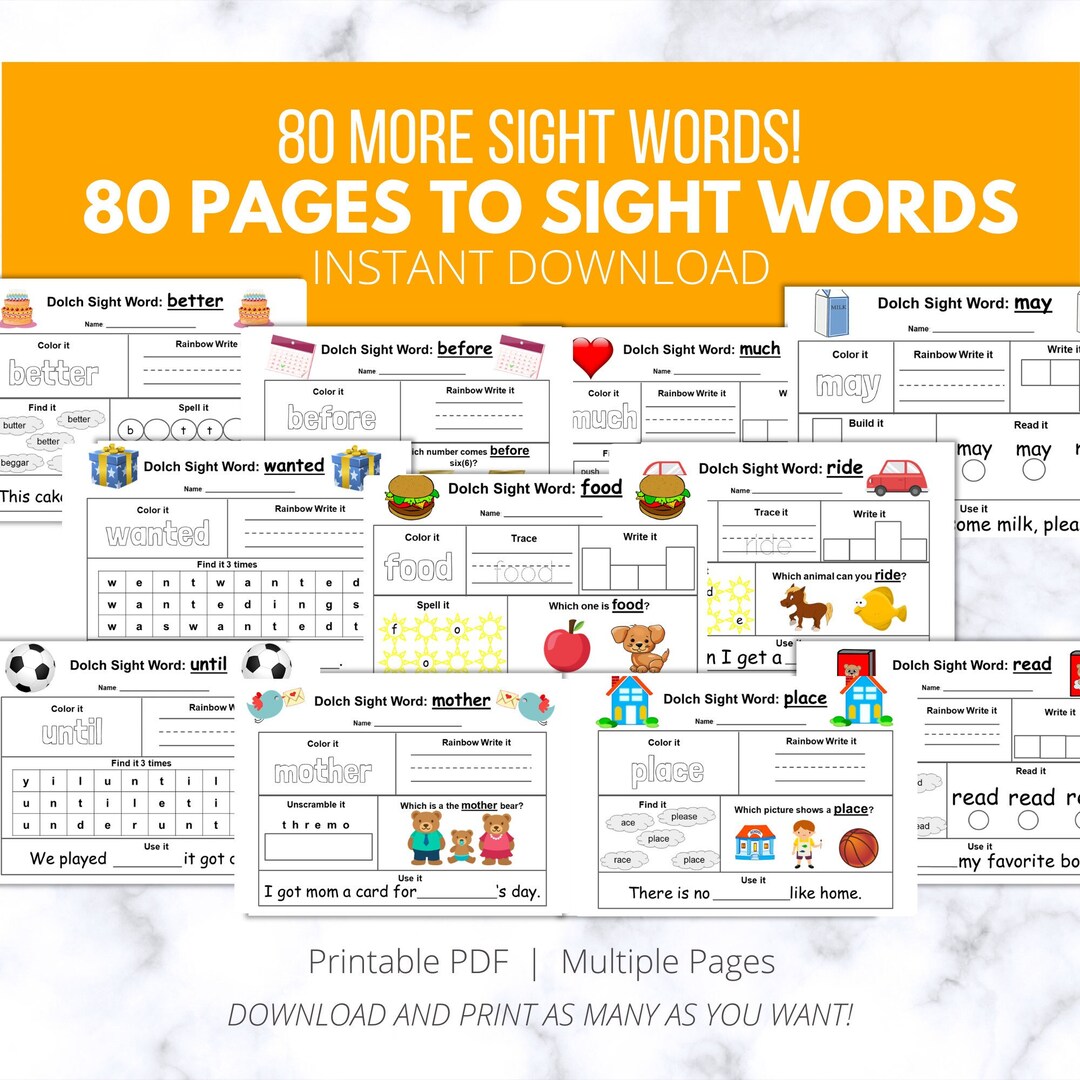 80 More Sight Words, Printable Worksheets, Spelling, Writing, Sentences ...