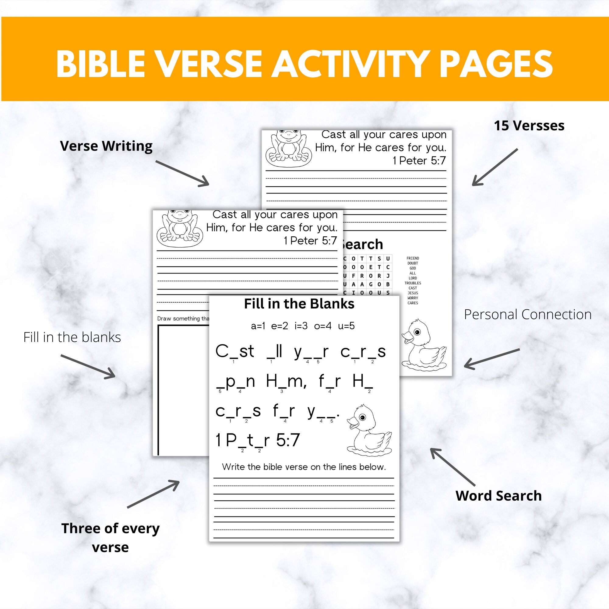 Bible Verse Activity Worksheets, 45 Pages, 15 Verses, for Kids, and ...