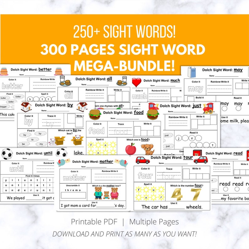 300 Worksheets 250 Sight Words Mega Bundle Reading - Etsy