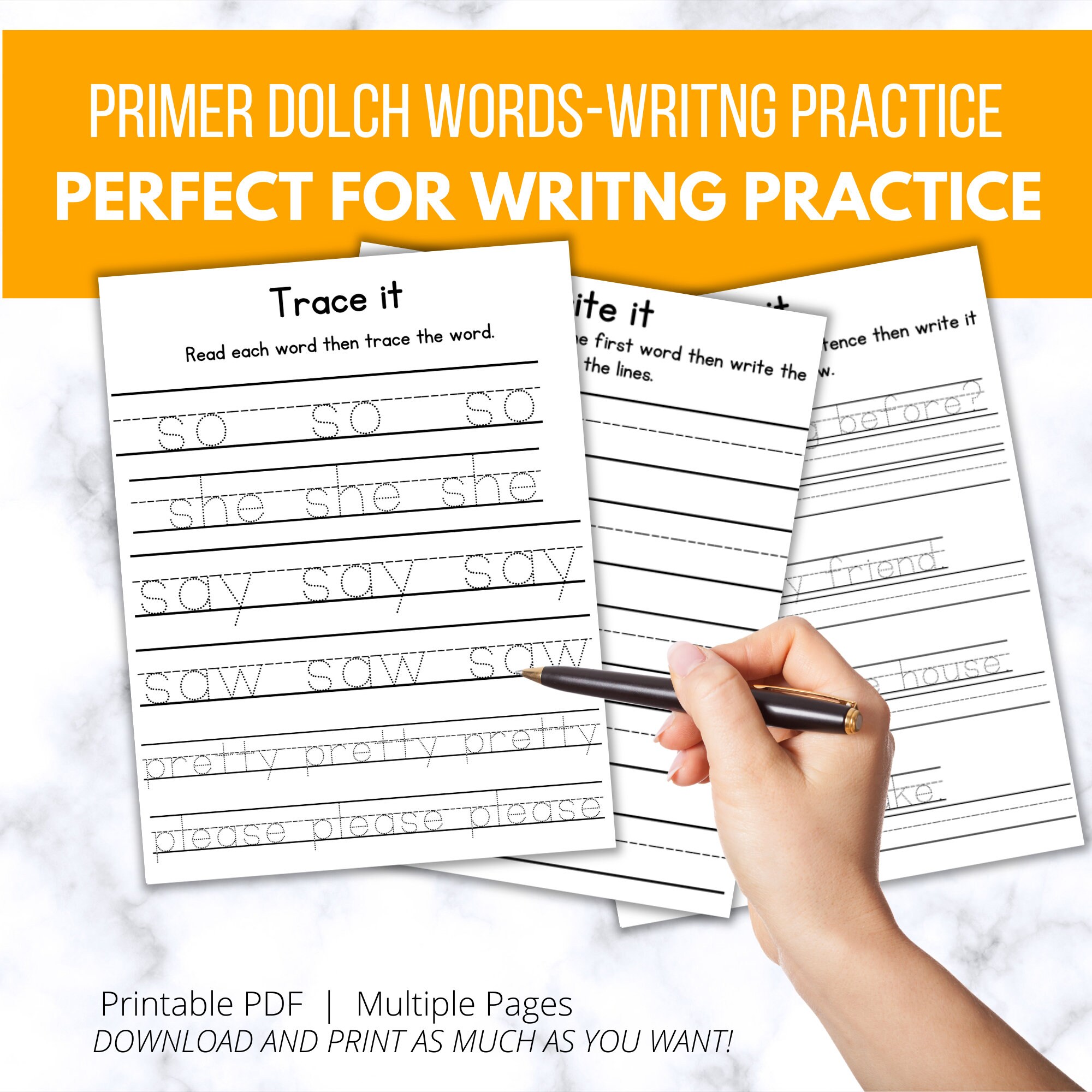 52 Primer Dolch Sight Words Worksheets Printables Tracing - Etsy