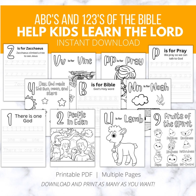72 Abcs and 123s of the Bible Activity Sheets, Alphabet, Numbers ...