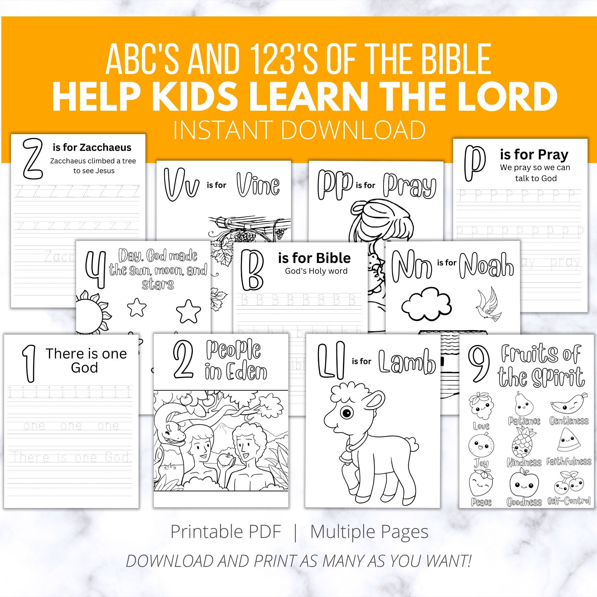 72 Abcs and 123s of the Bible Activity Sheets, Alphabet, Numbers ...