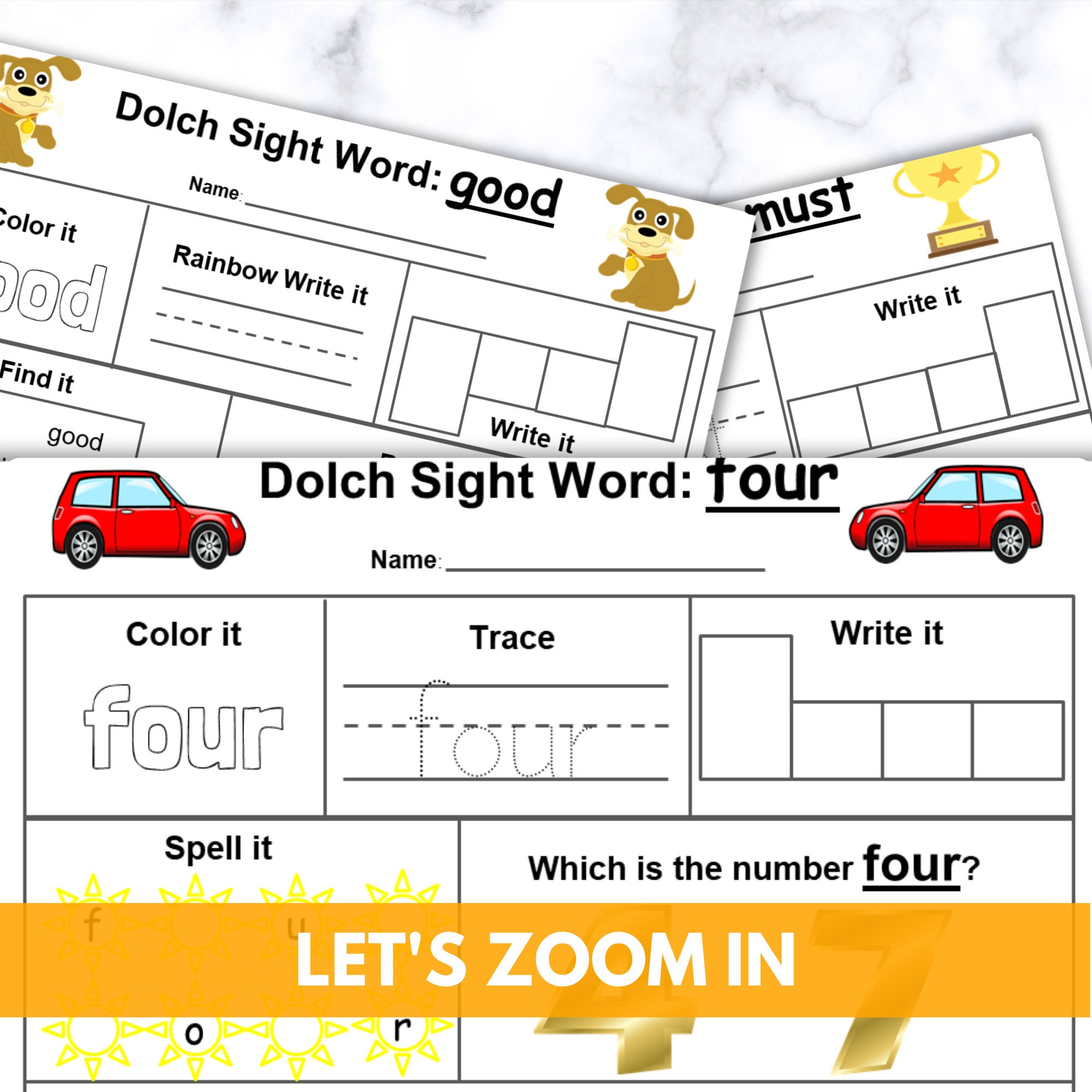52 Primer Dolch Sight Word Worksheets, Sight Words, Instant Download ...