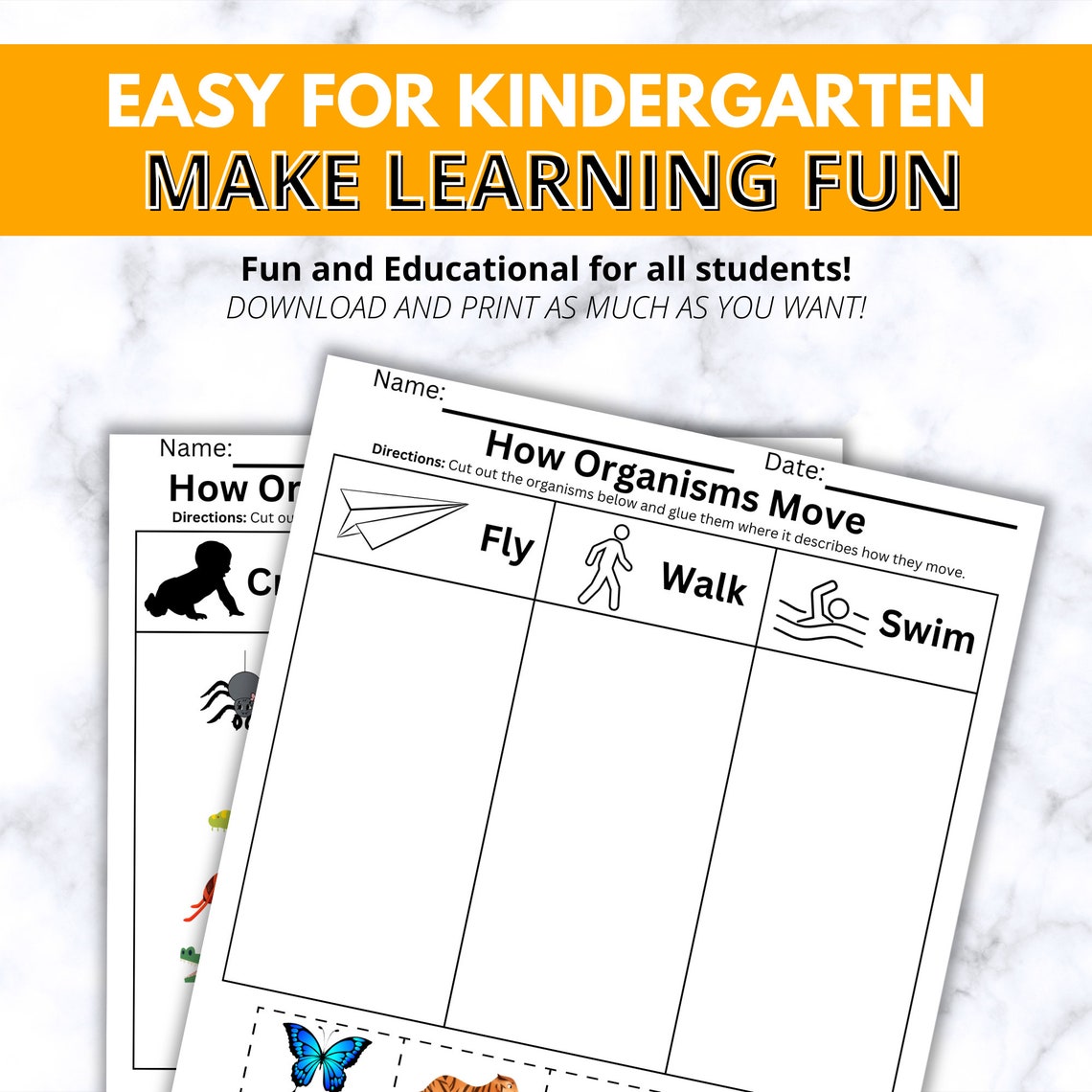 Kindergarten Organism Movement Worksheets: Six Animal Movements ...