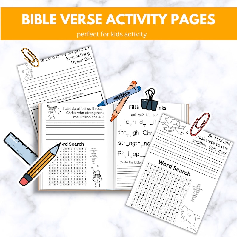Bible Verse Activity Worksheets, 45 Pages, 15 Verses, for Kids, and ...
