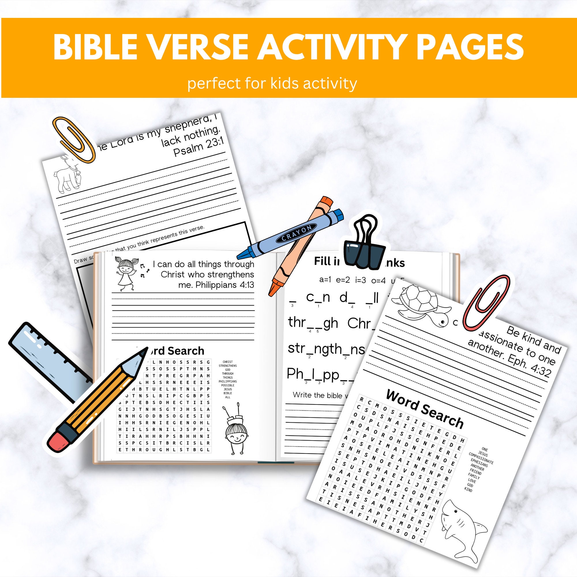 Bible Verse Activity Worksheets, 45 Pages, 15 Verses, for Kids, and ...