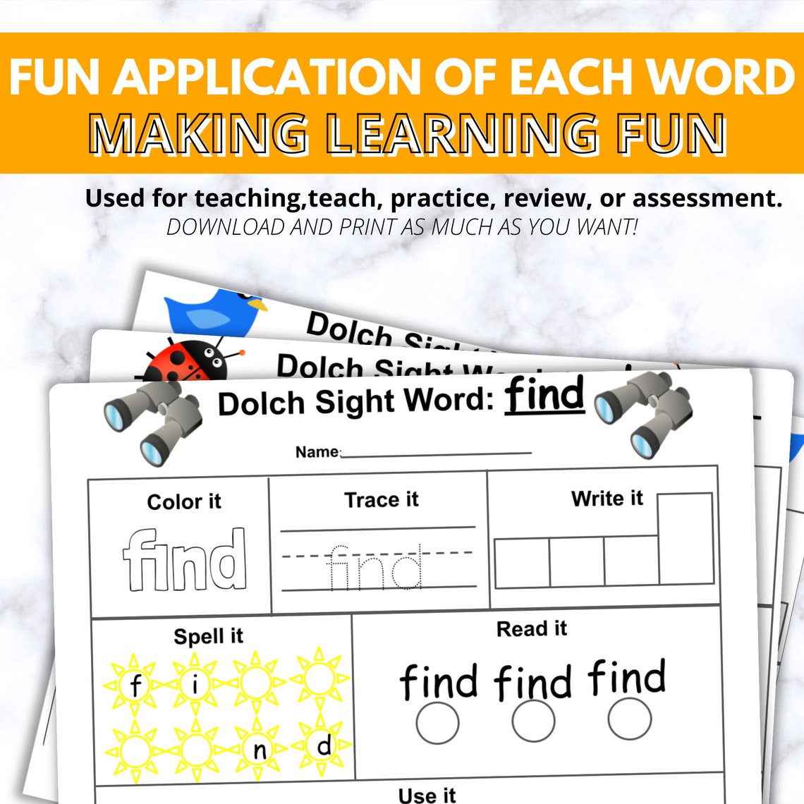 40 Pre-primer Dolch Word Worksheets, Sight Words, Word Wall, Instant ...