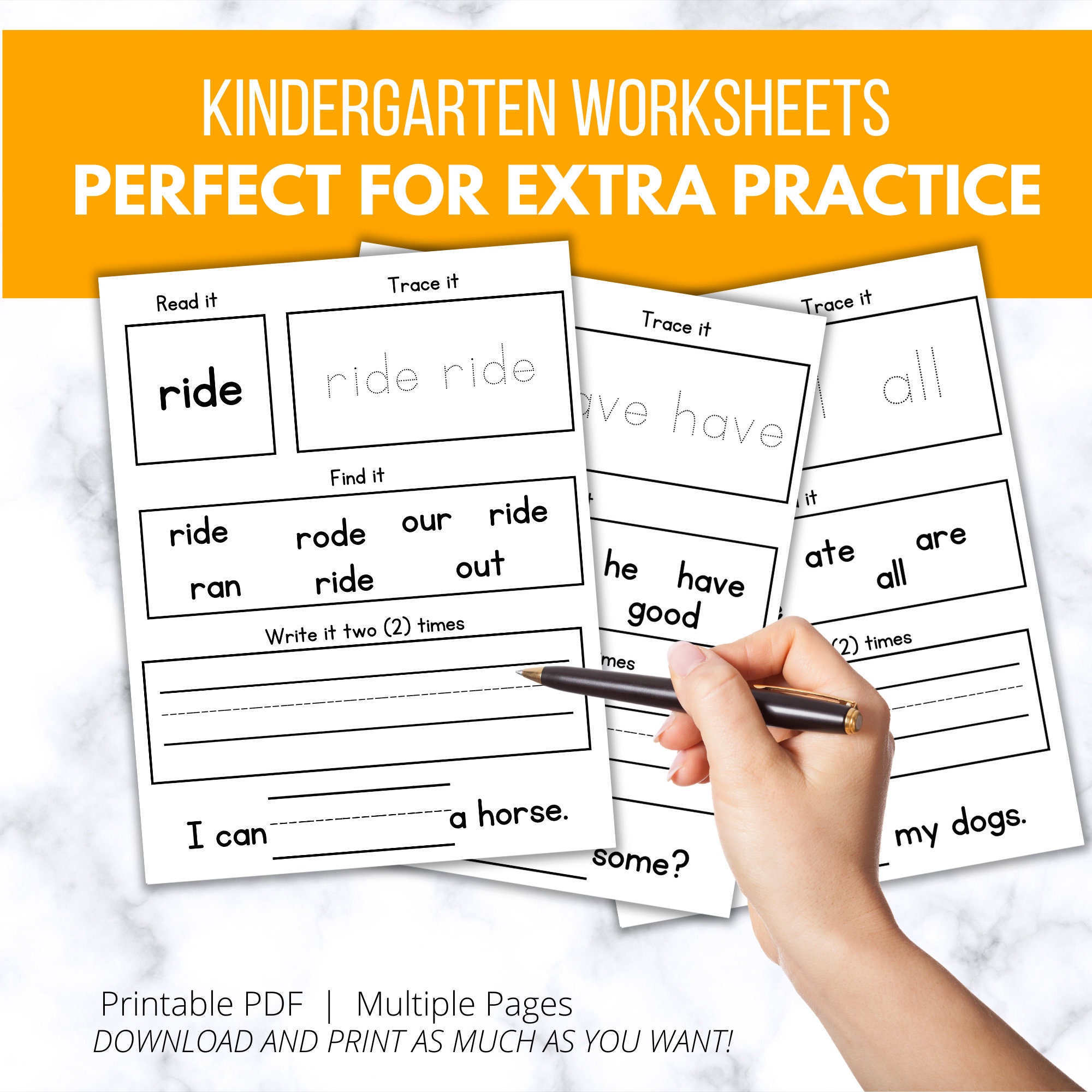52 Primer Dolch Sight Word Worksheets, Reading, Tracing, Writing ...