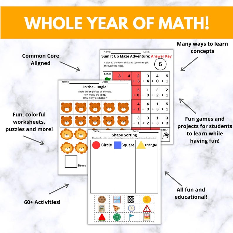 Kindergarten Math Whole Year Curriculum, Common Core Aligned, Games ...