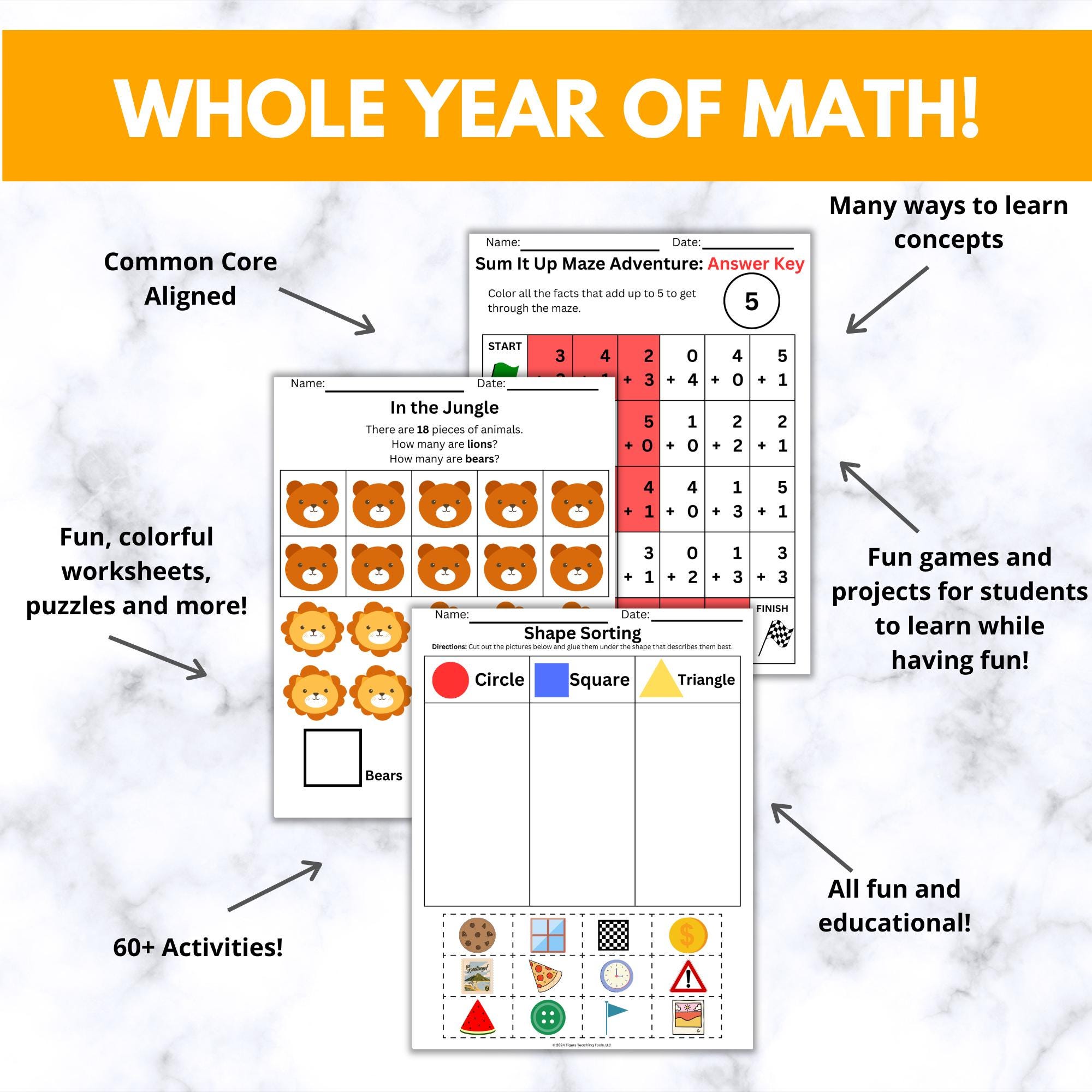 Kindergarten Math Whole Year Curriculum, Common Core Aligned, Games ...