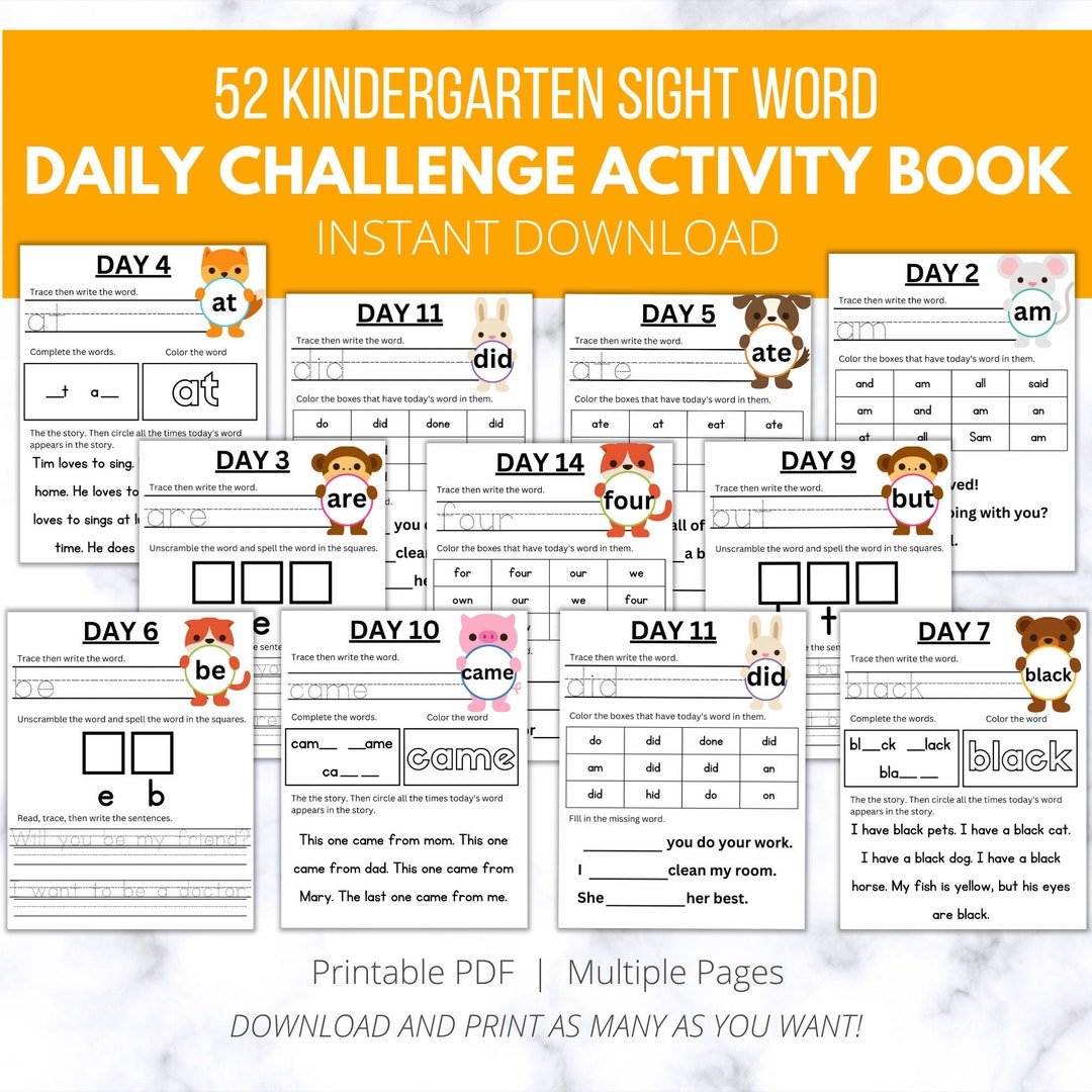 Kindergarten Sight Word Daily Challenge Activities, Primer Dolch Words ...