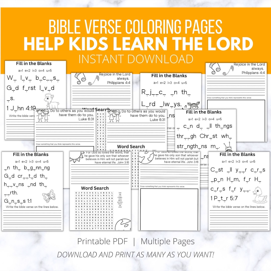 Bible Verse Activity Worksheets, 45 Pages, 15 Verses, for Kids, and ...