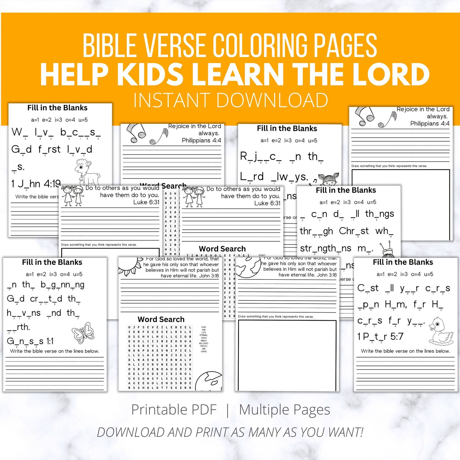 Bible Verse Activity Worksheets, 45 Pages, 15 Verses, for Kids, and ...