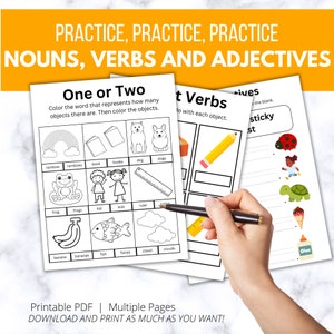 60 Nouns, Verbs, Adjectives Worksheets, Parts of Speech Classroom ...