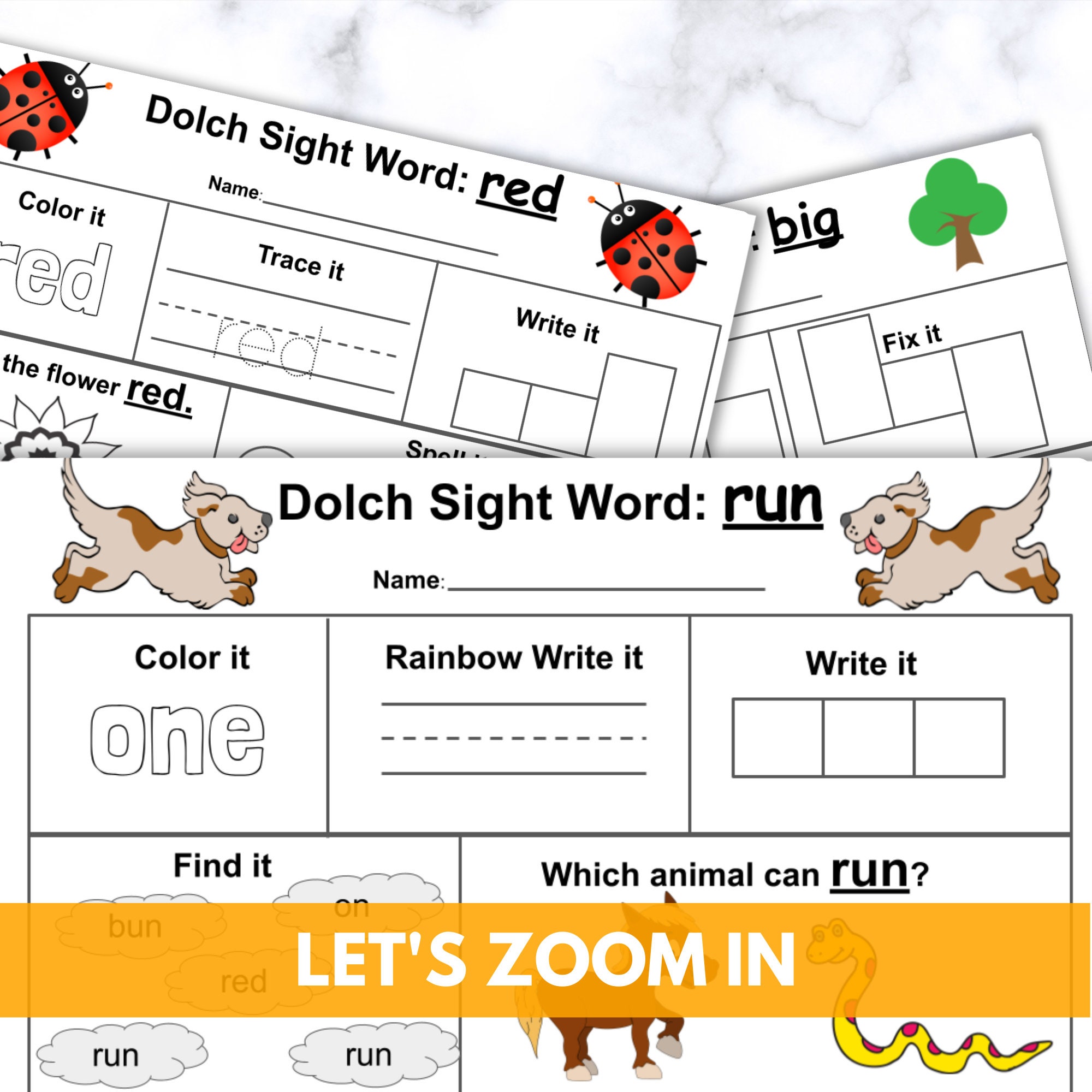 40 Pre-primer Dolch Word Worksheets, Sight Words, Word Wall, Instant ...