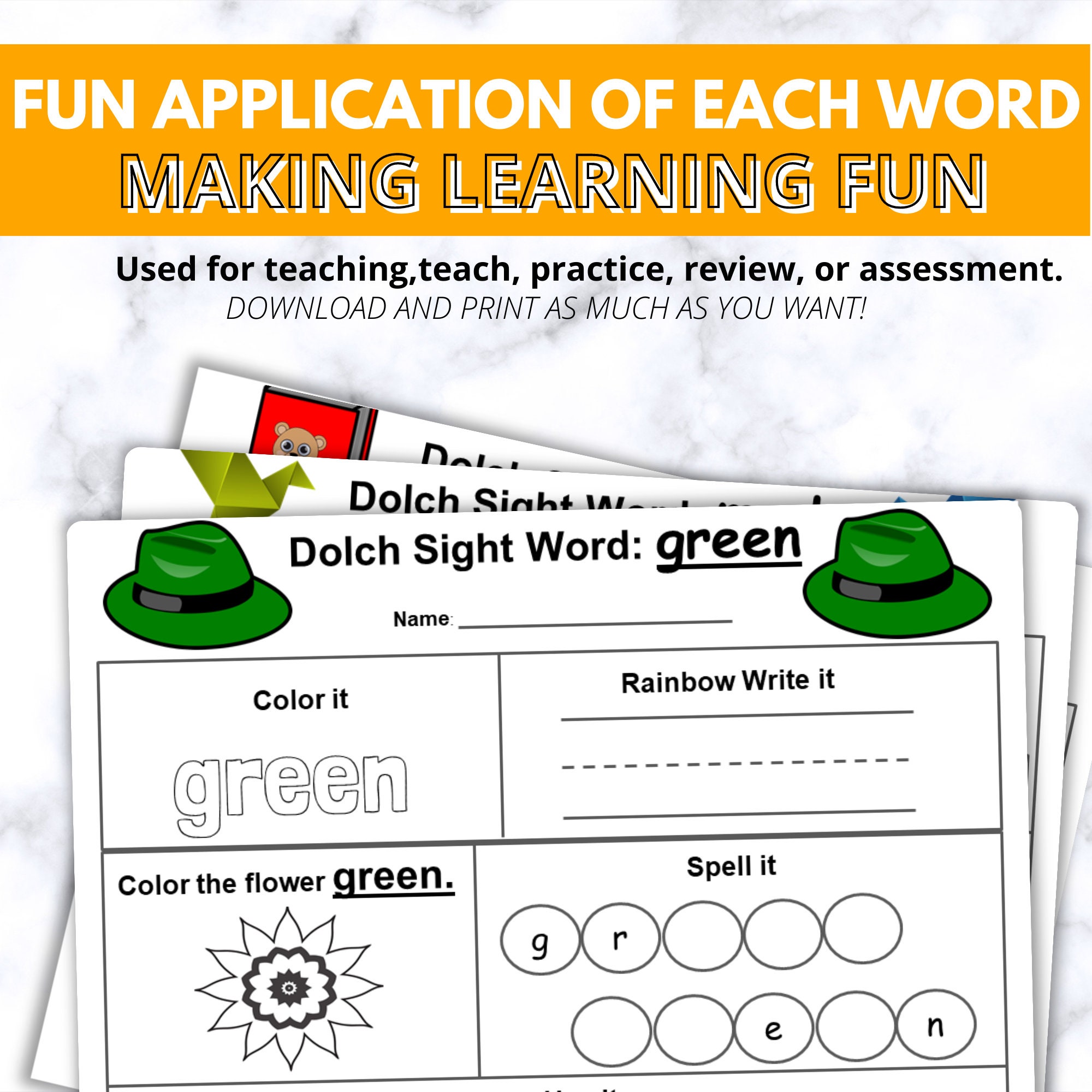 46 Second (2nd) Grade Dolch Sight Words Worksheets for Kids, Instant ...