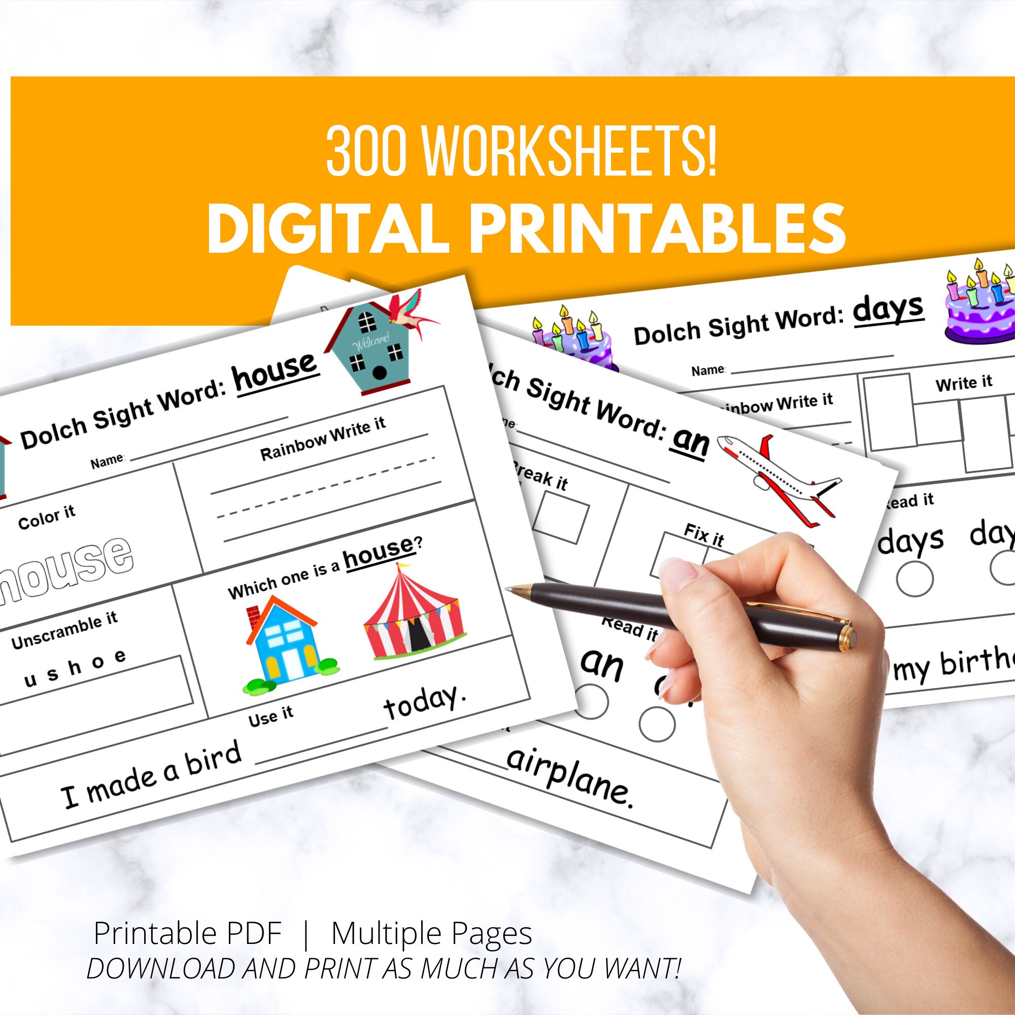 300 Worksheets 250 Sight Words Mega Bundle Reading, Writing, Spelling ...