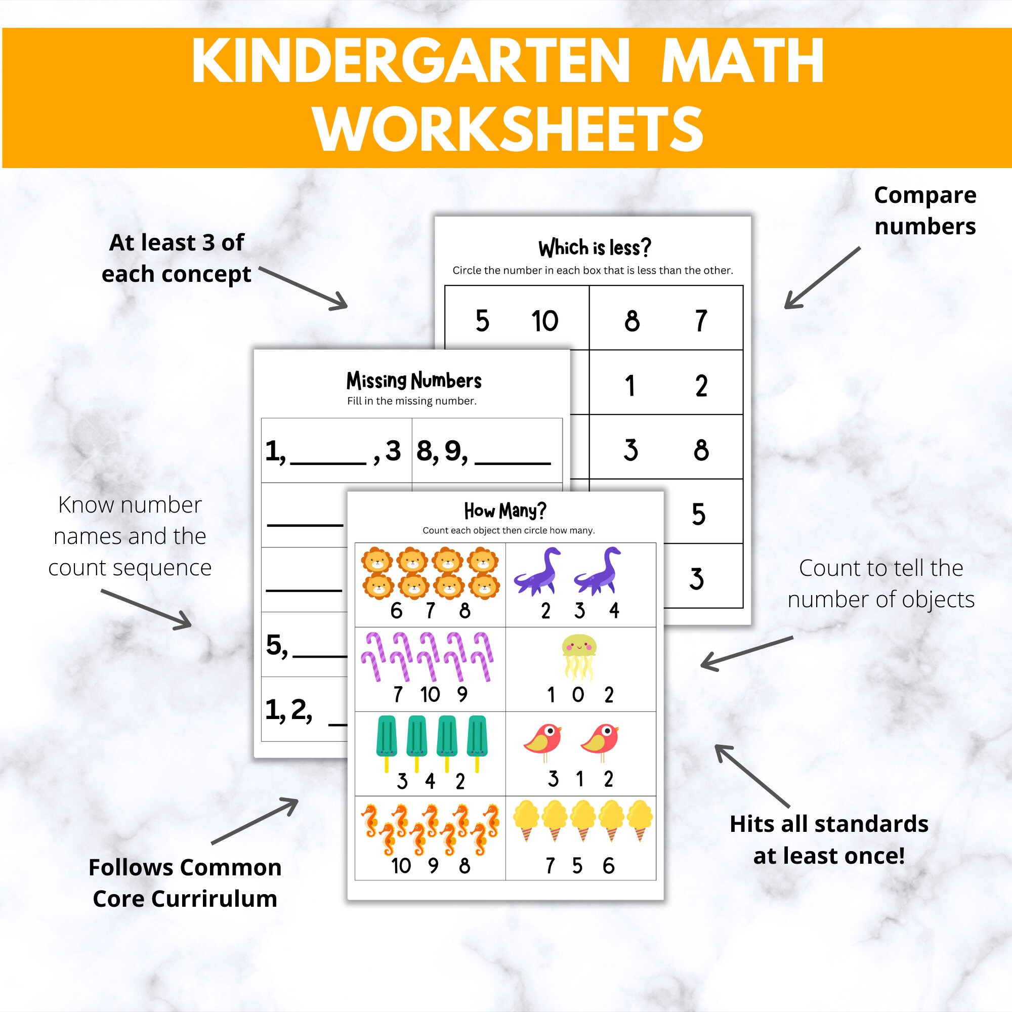 30+ Counting Kindergarten Math Common Core Worksheets, Number Sense ...